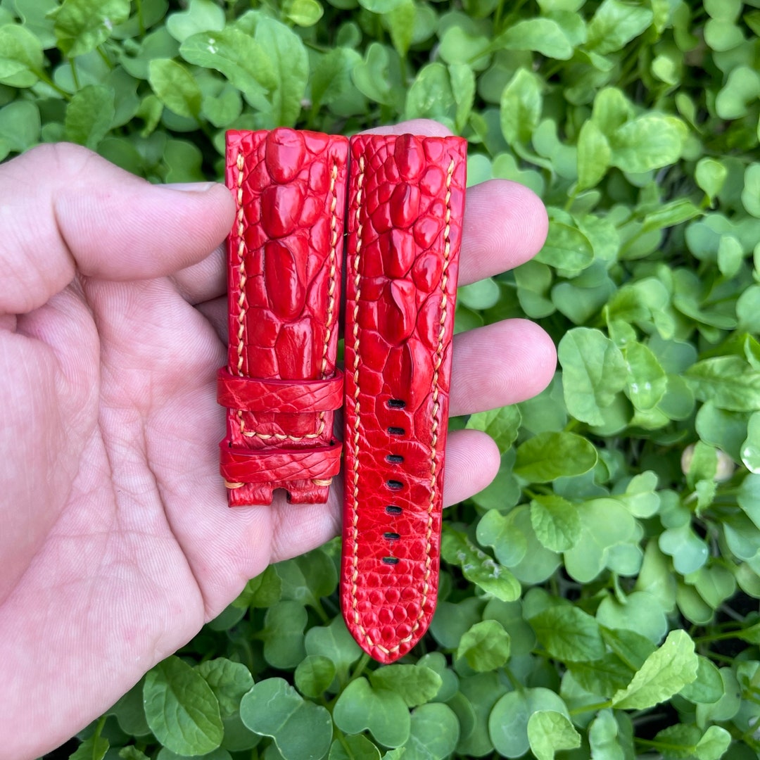 24mm Red Gator Hornback Leather Watch Strap: Handmade Band for Panerai ...