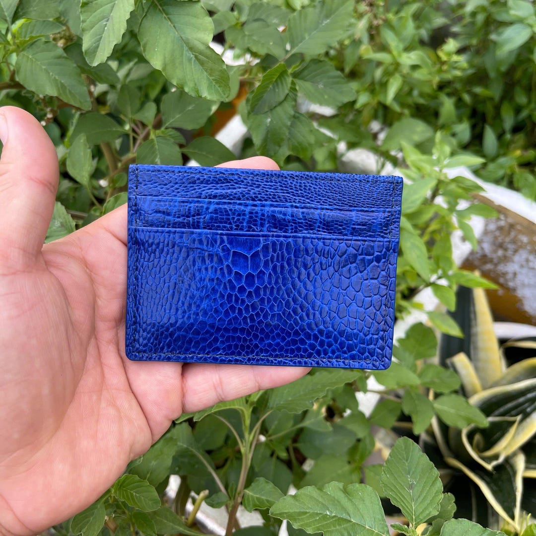 BLUE Genuine Ostrich Leather Skin Credit Card Holder/ Business Card Holder Card Case/ Leather ...