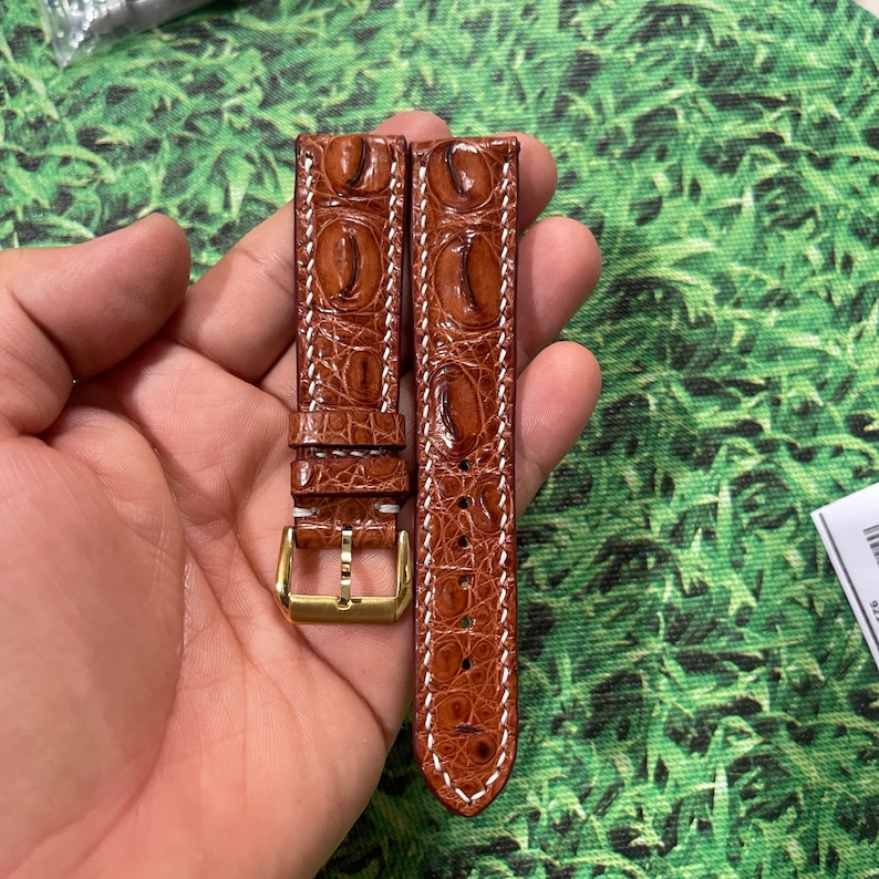 Cognac Gator Hornback Leather Watch Strap: Handmade Band - Etsy
