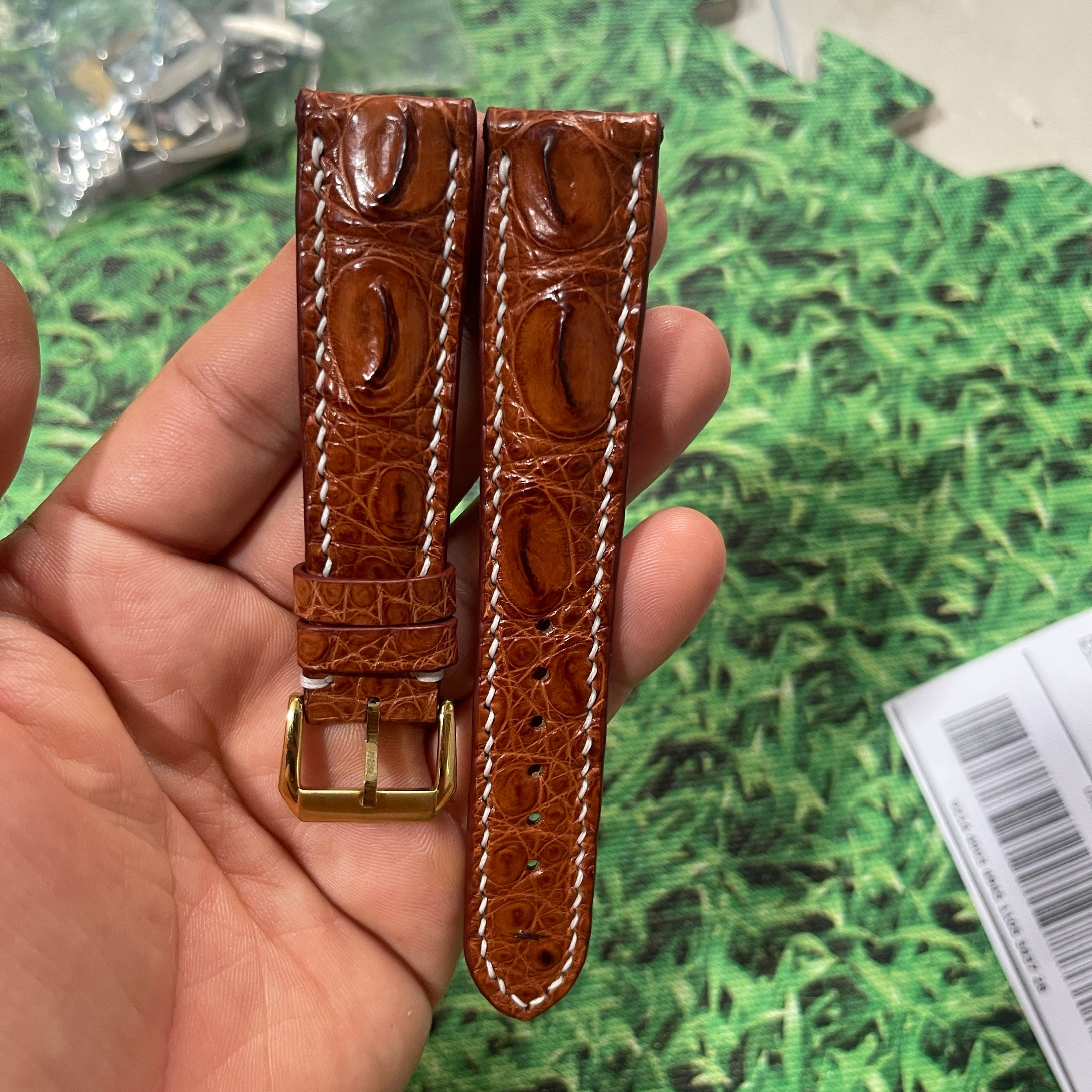 Cognac Gator Hornback Leather Watch Strap: Handmade Band - Etsy