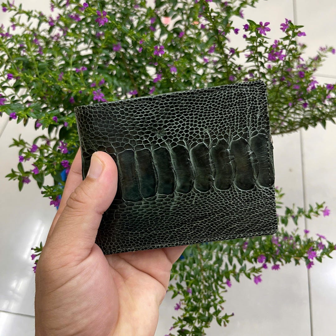 Green Olive Genuine Ostrich Leather Bifold Wallet Card Money Clip, Men ...