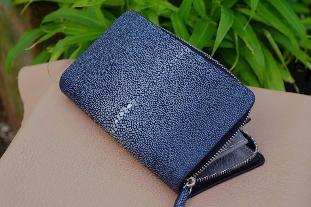 BLACK Genuine STINGRAY Leather Skin Unisex Long Wallet, Card Holder ...