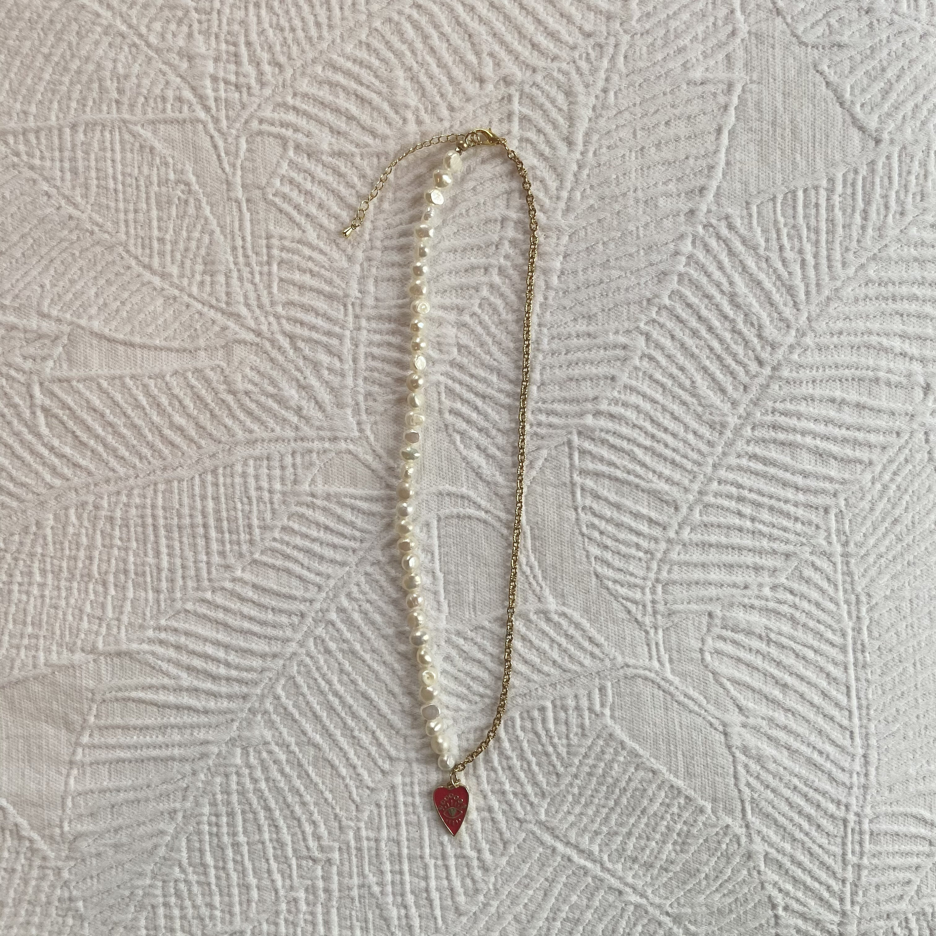 Collar de perlas de corazón rojo de cadena media - Etsy España