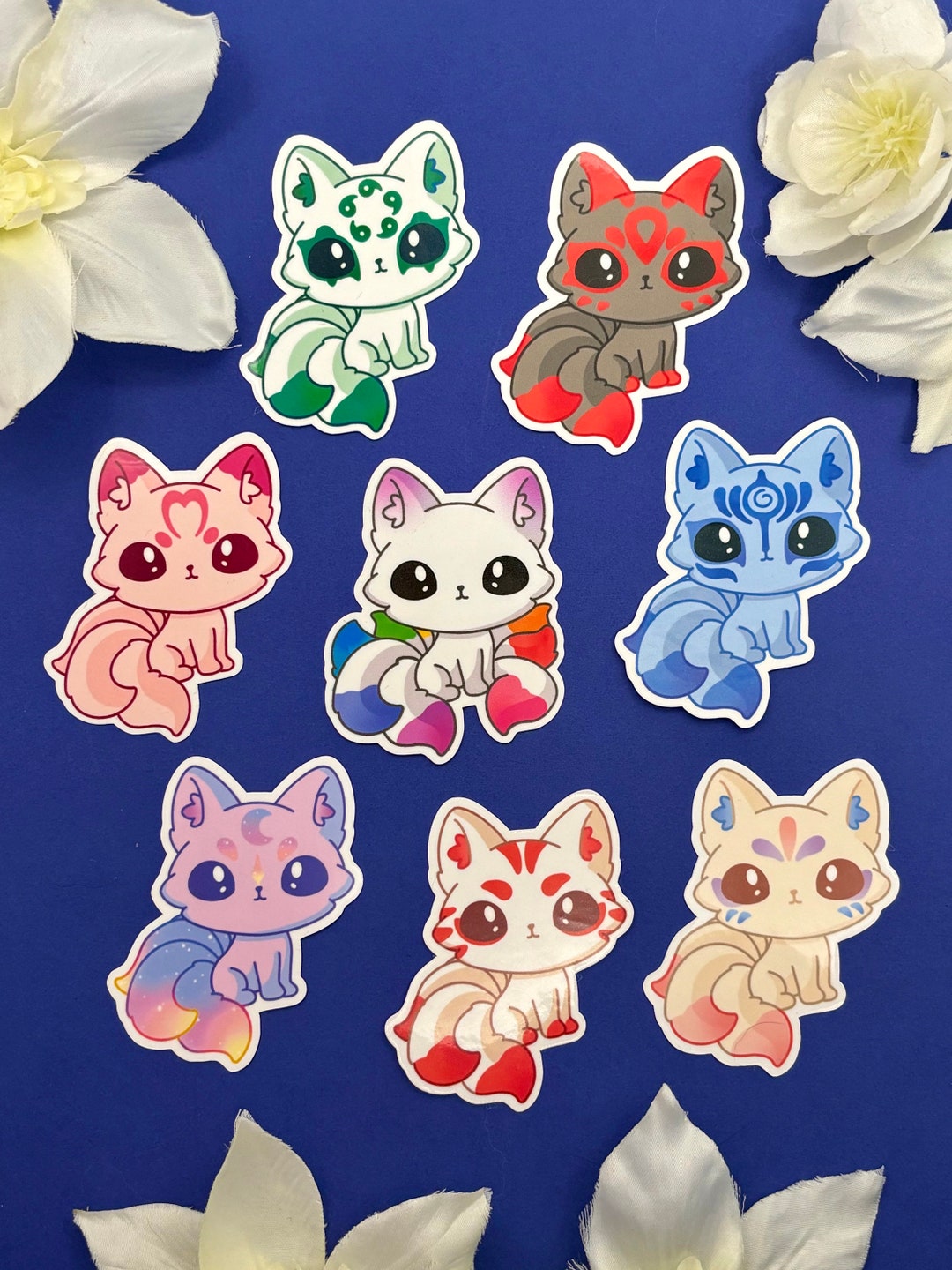 Rainbow Kitsune Stickers Fox Stickers Vinyl Decals Kitsune Decal ...