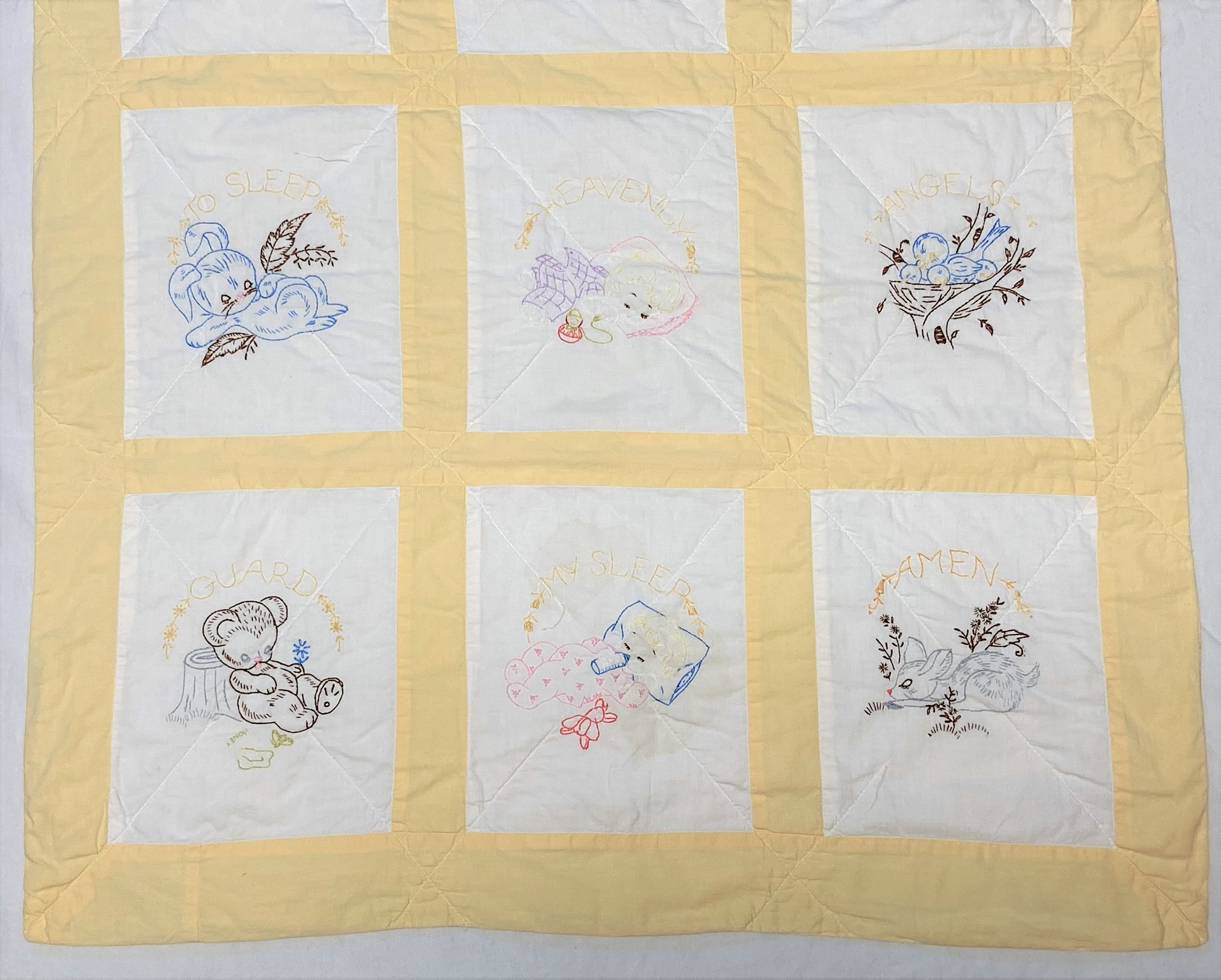 Vintage Hand Embroidered Baby Blanket Quilt Sew Verse Nursery - Etsy