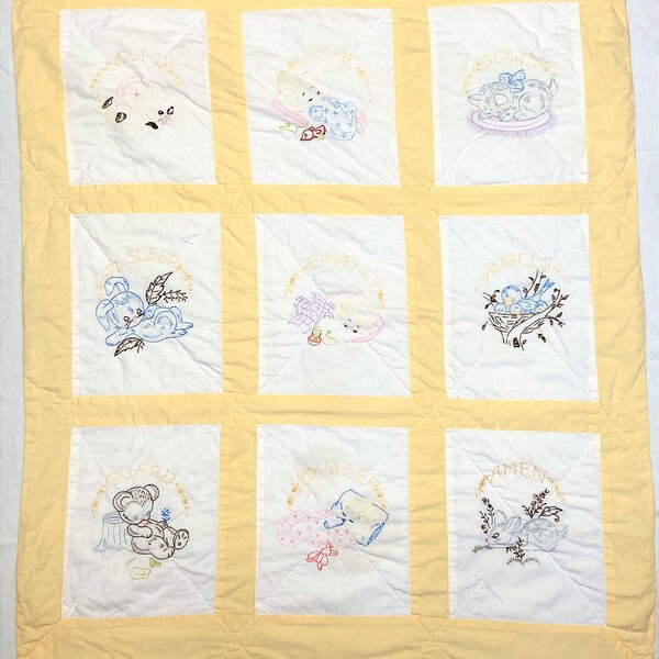 Vintage Hand Embroidered Baby Quilts - Etsy