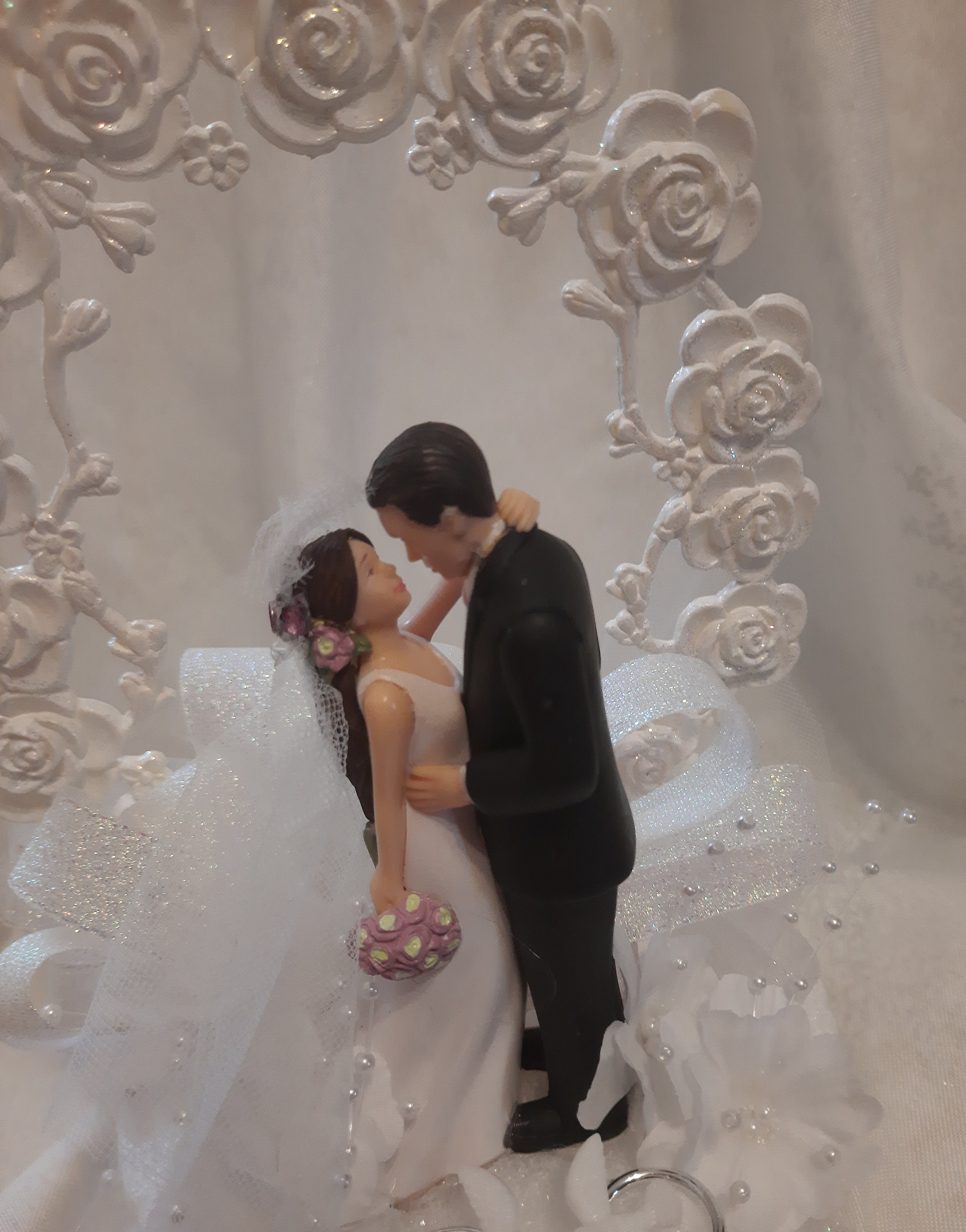 Wedding Cake Topper Caucasian Dark Hair Bride With Veil and - Etsy