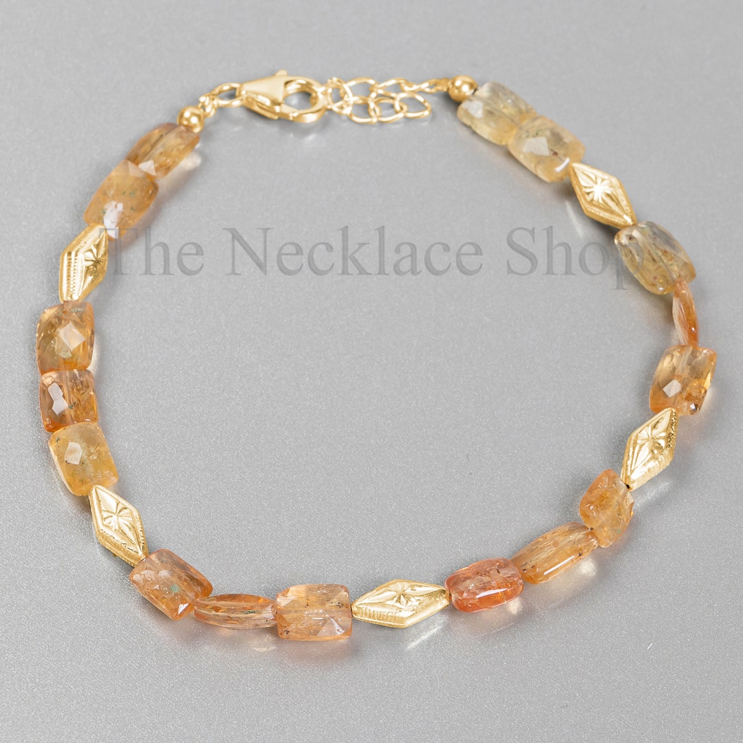 Imperial Topaz 18k Gold Bracelet, 21CM Long Gemstone Handmade Bracelet ...