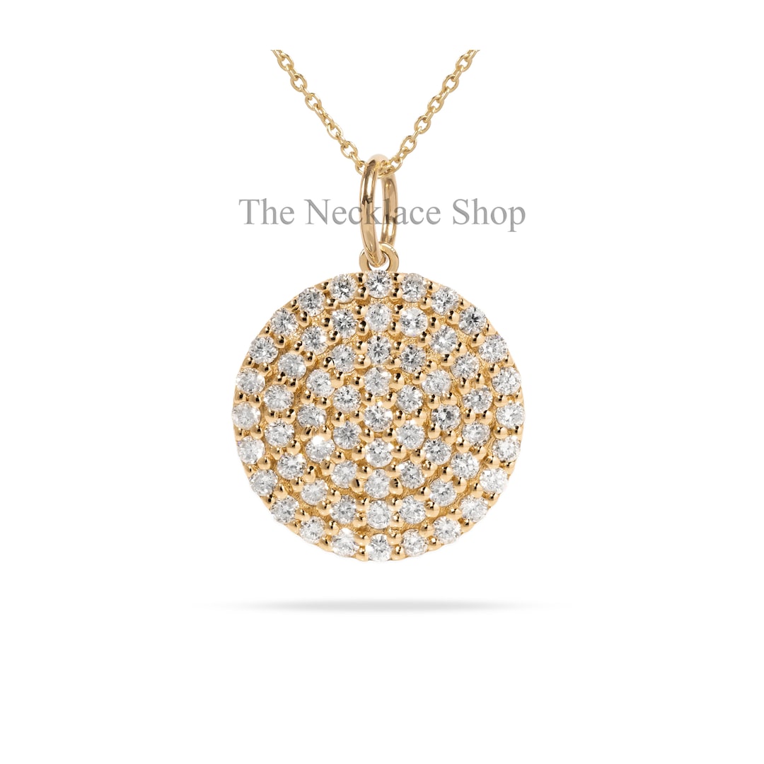 Lab Diamond Pave Coin Pendant, 14k Solid Gold Cluster - Etsy