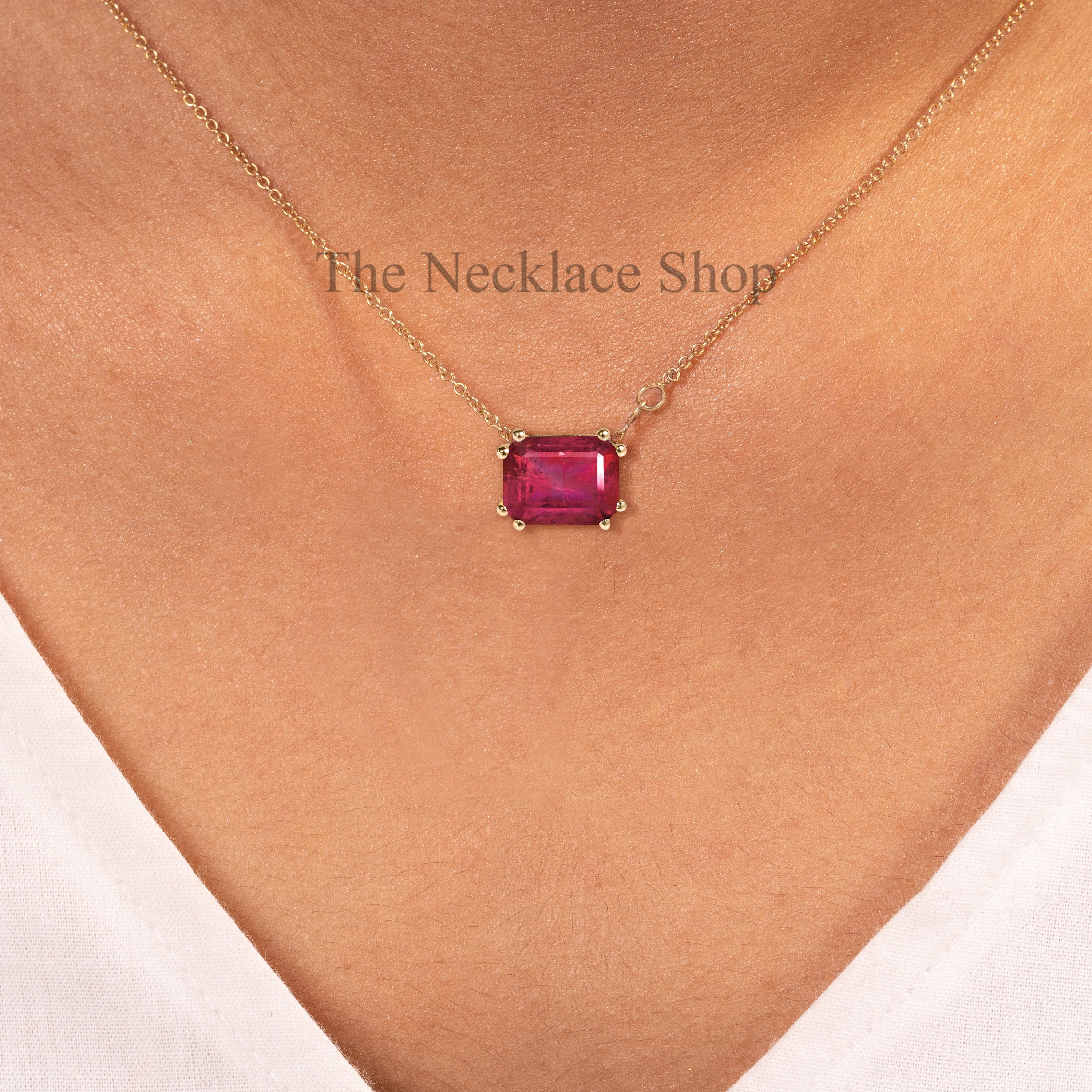 14k Red Ruby Gold Pendant, Solid Gold Ruby Gemstone Pendant, Solitaire ...