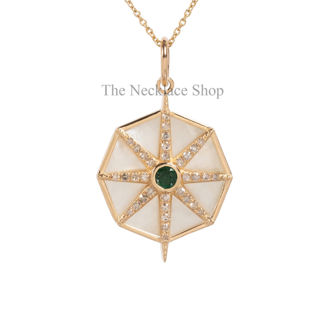 Octagon Shaped Mother of Pearl Pendant Necklace,14k Solid Gold,handmade ...