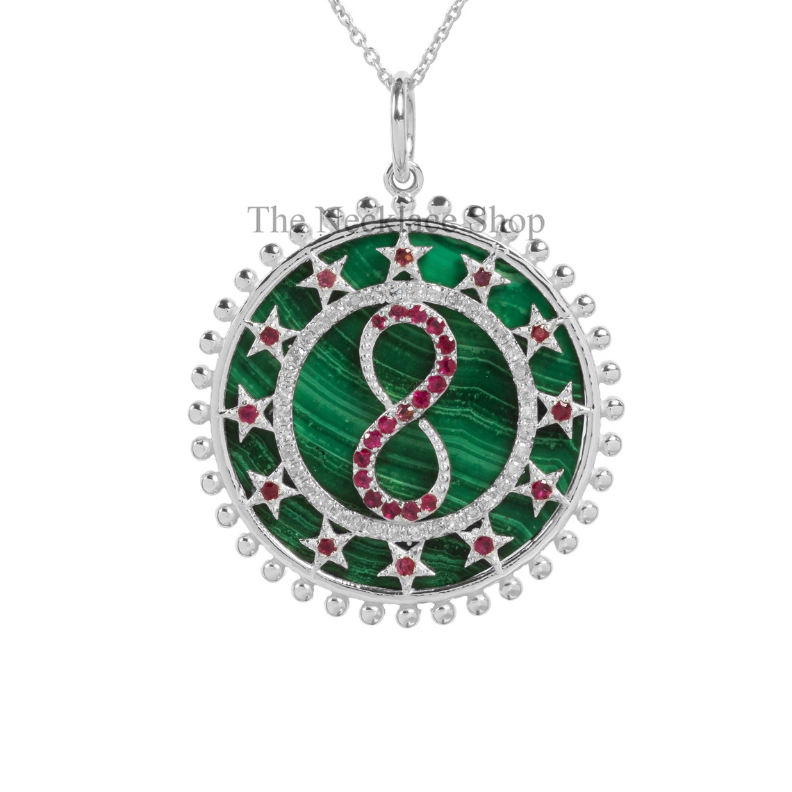 Green Malachite & Ruby Necklace,infinity Charm Pendant,handmade 14k ...