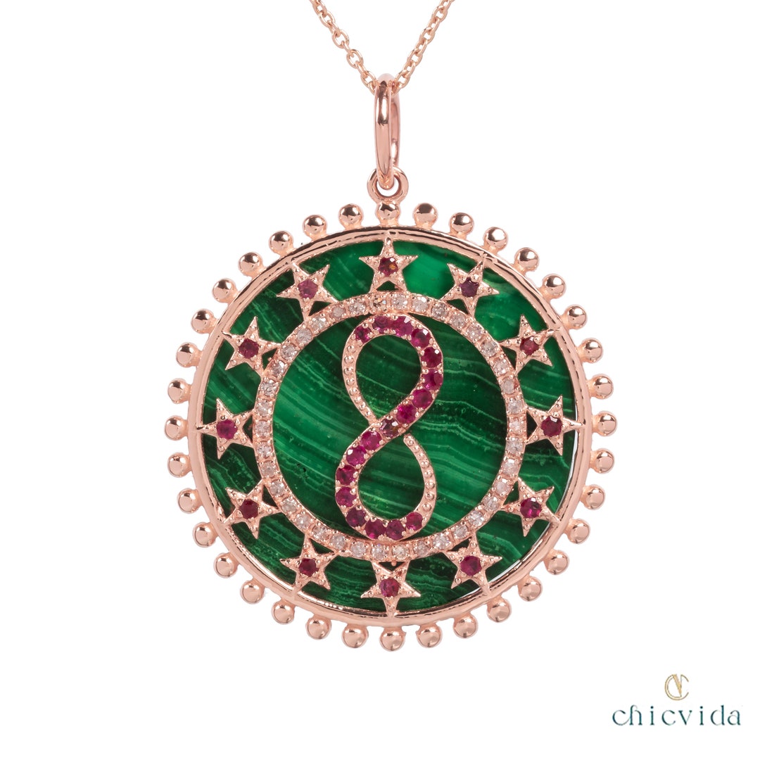 Green Malachite & Ruby Necklace,infinity Charm Pendant,handmade 14k ...