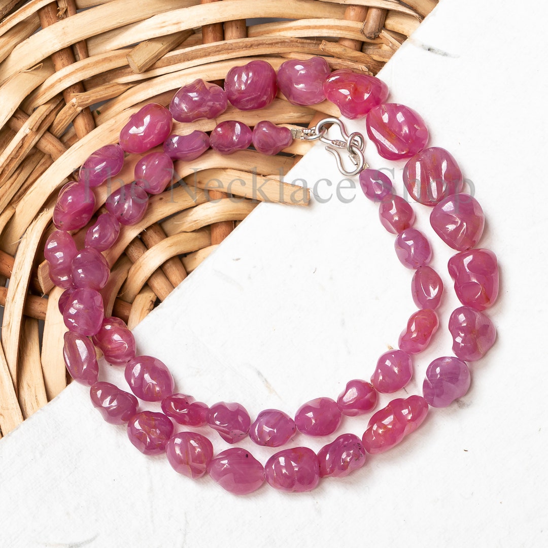 Stunning! Natural Ruby Nuggets Necklace, Red Ruby Tumble Beaded ...
