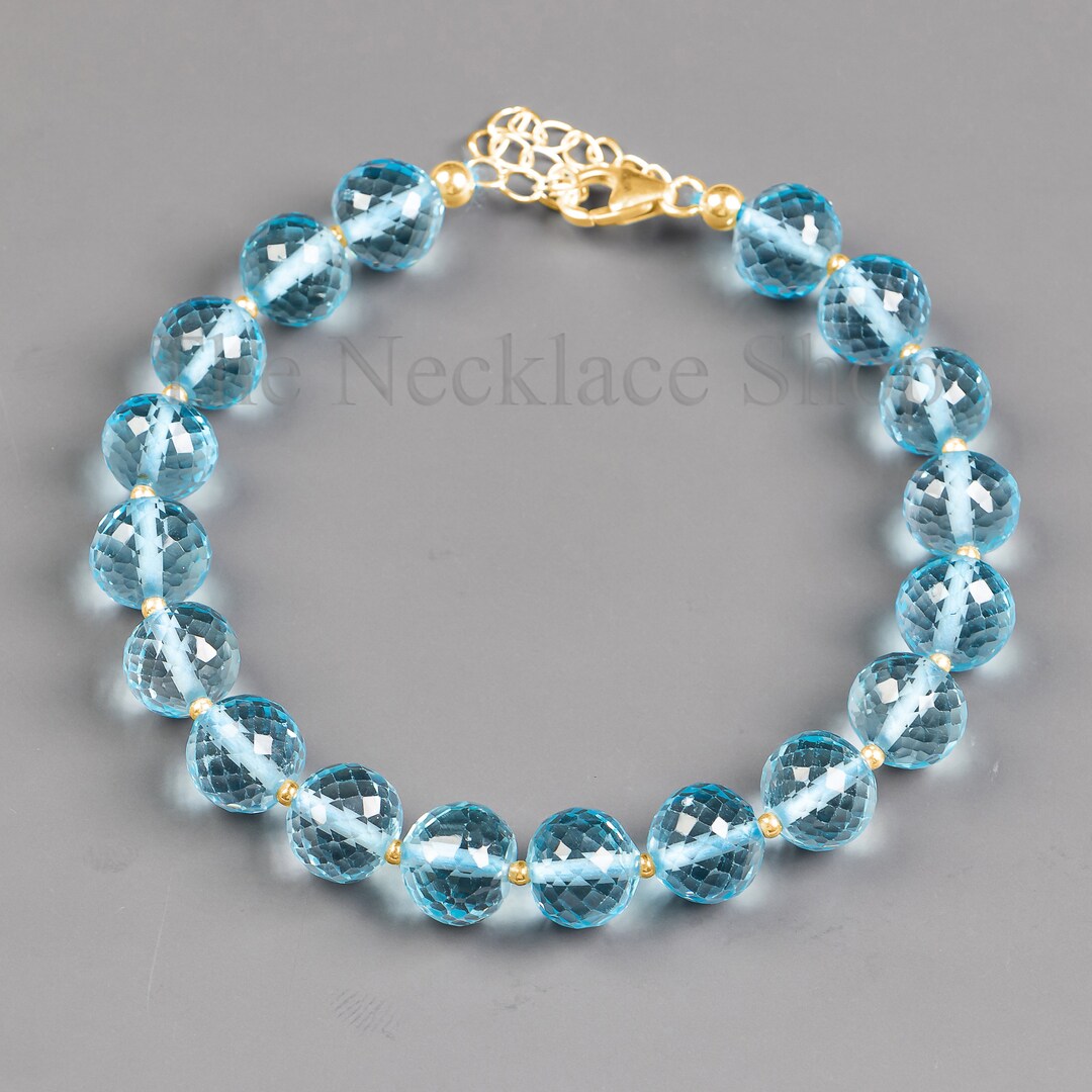 One Piece! Sky Blue Topaz Bracelet, Blue Topaz Round Shape Bracelet ...