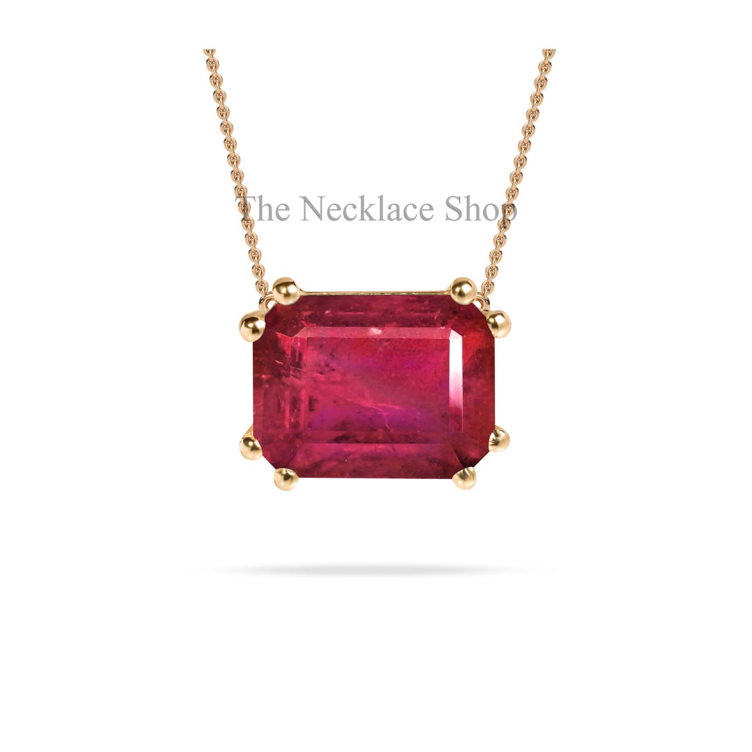 14k Red Ruby Gold Pendant, Solid Gold Ruby Gemstone Pendant, Solitaire ...