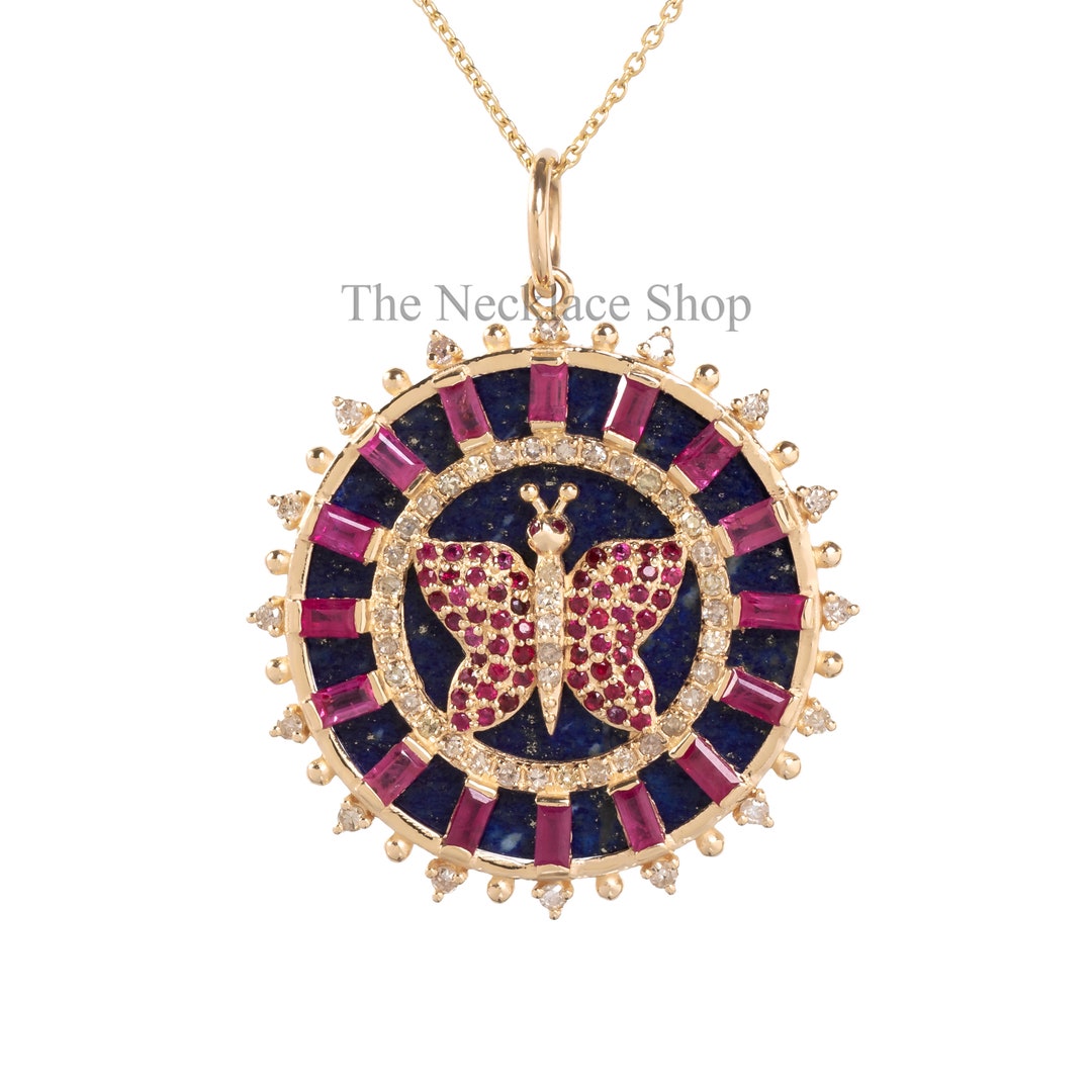 Natural Ruby Bridal Pendant,14k Solid Gold Butterfly Pendant,round ...
