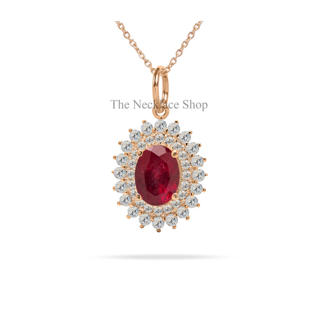 Precious Ruby Bridal Pendant,oval Cut Ruby Jewelry,halo Diamond ...