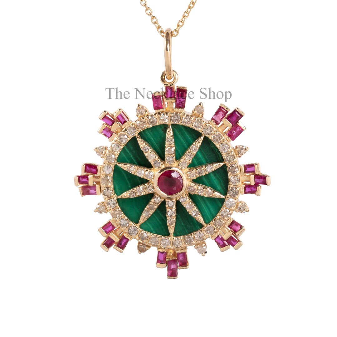 Beautiful Malachite Bridal Pendant,baguette Cut Ruby Pendant,disc Shape ...