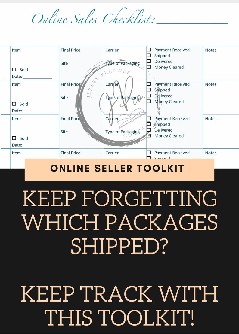 Online Seller Toolkit Letter Size (digital/printable): Order Checklist ...