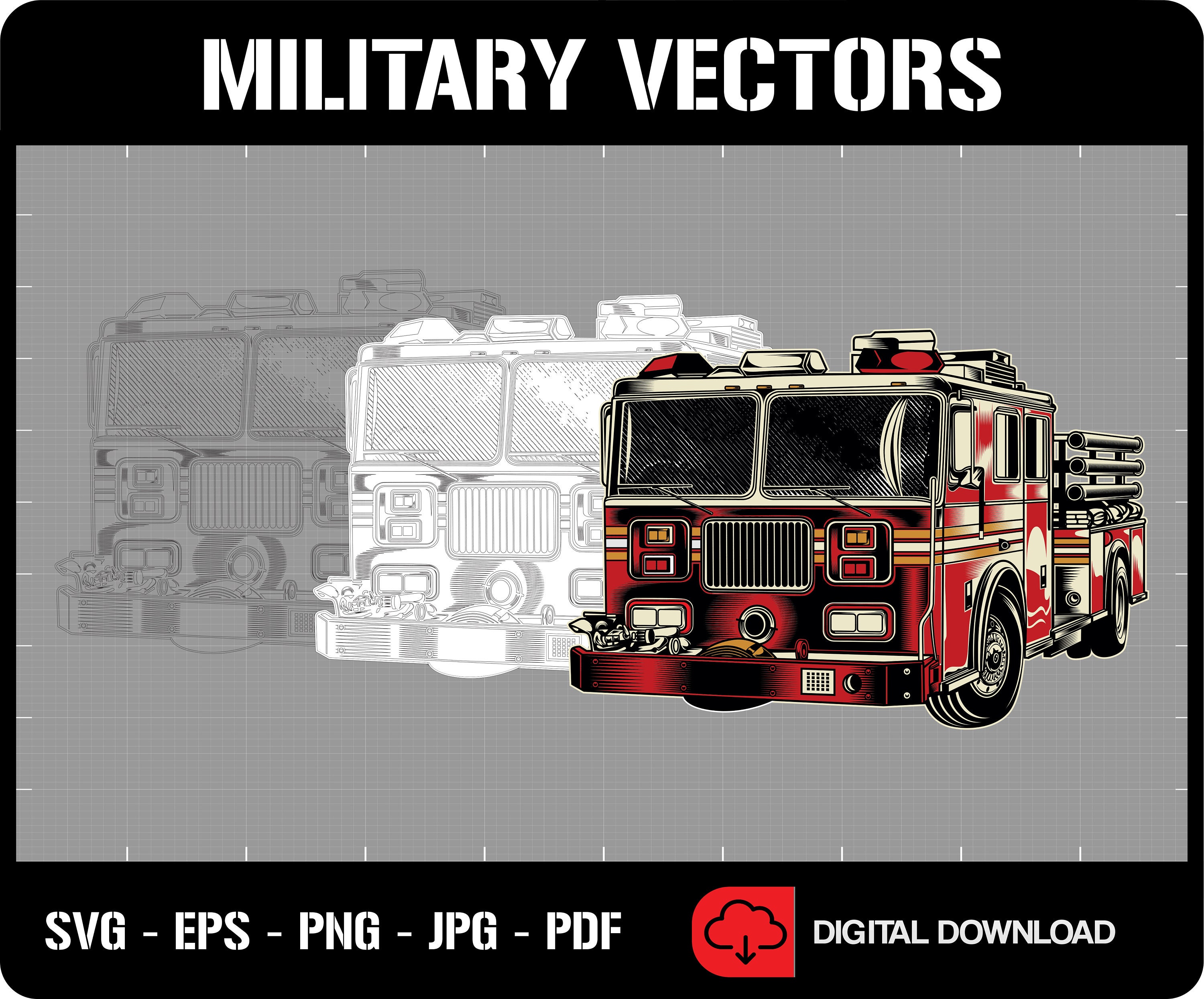 Realistic Fire Engine Truck Drawing Blueprint Outline Diagram - Etsy