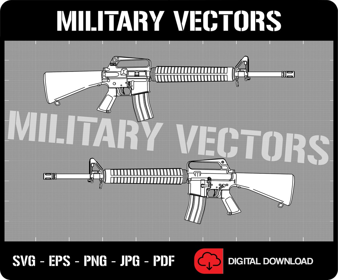 M16A2 Military Rifle - Silhouette Diagram Drawing Art - Digital SVG ...