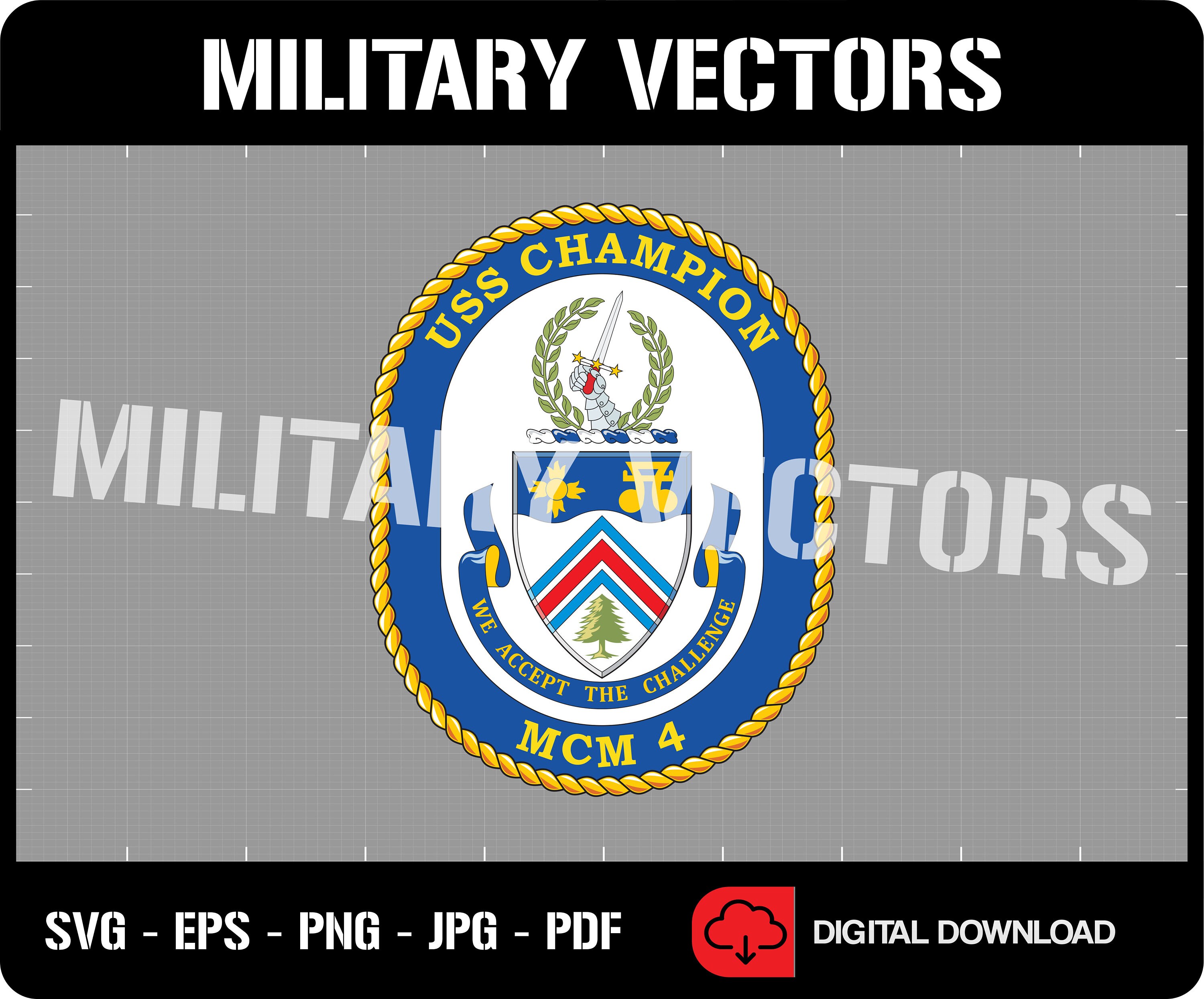 USS Champion MCM-4 - U.S. Navy Ship's Crest Patch Logo Decal Emblem ...