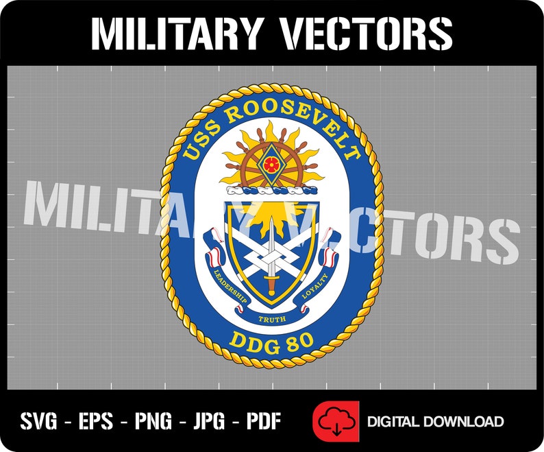 USS Roosevelt DDG-80 - U.S. Navy Destroyer - Ship's Crest Logo Decal ...