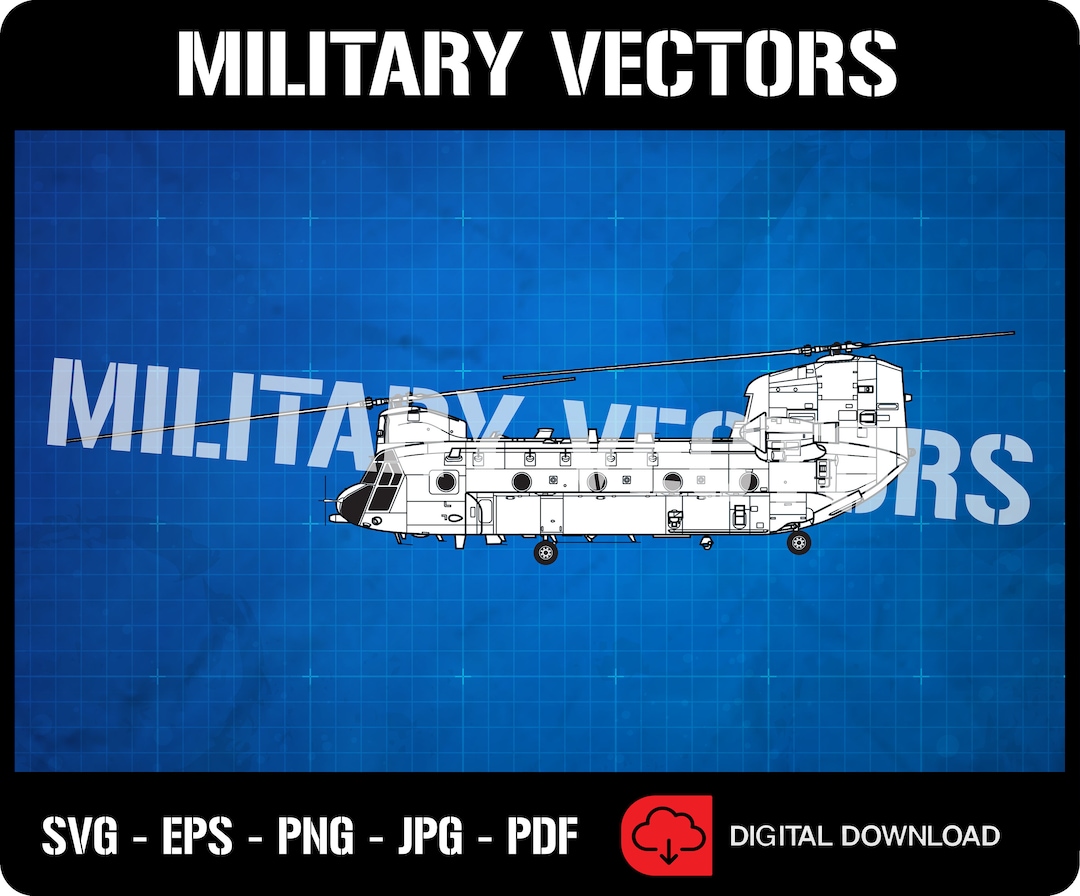 Military CH-47 Chinook Helicopter Outline Blueprint Diagram - Logo ...