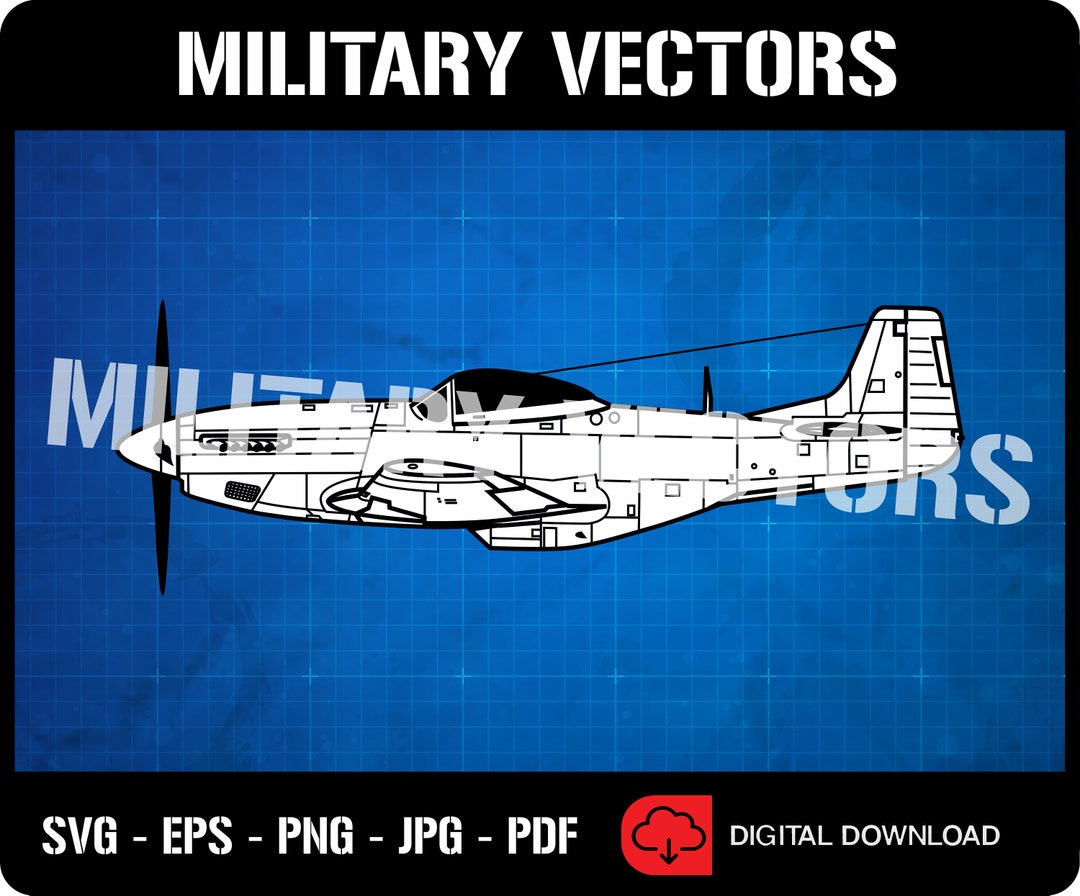 P-51K Mustang Fighter Aircraft WW2 Warbird Outline Blueprint Diagram ...
