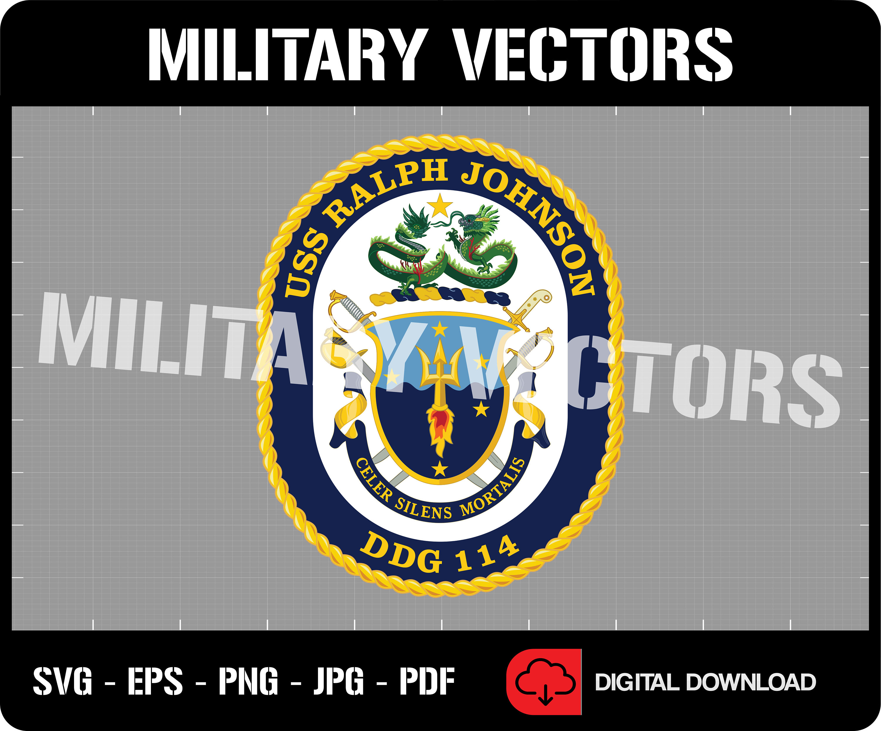 USS Ralph Johnson DDG-114 - U.S. Navy Destroyer - Ship's Crest Logo ...