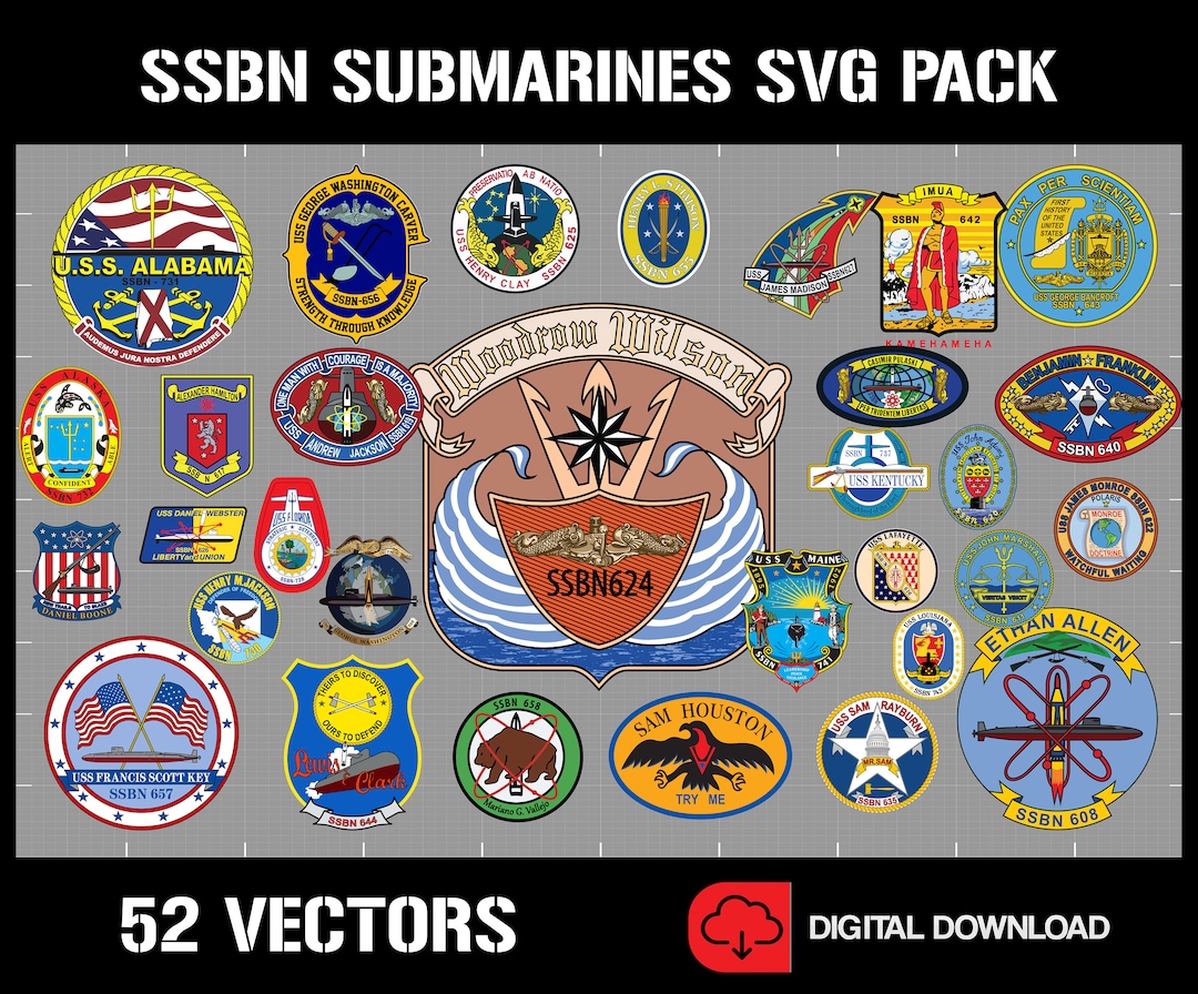 U.S. Navy SSBN Ballistic Missile Submarines MEGA Bundle - 52 SVG Files ...