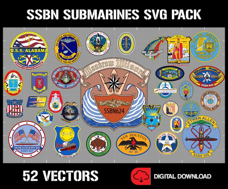 U.S. Navy SSBN Ballistic Missile Submarines MEGA Bundle - 52 SVG Files ...