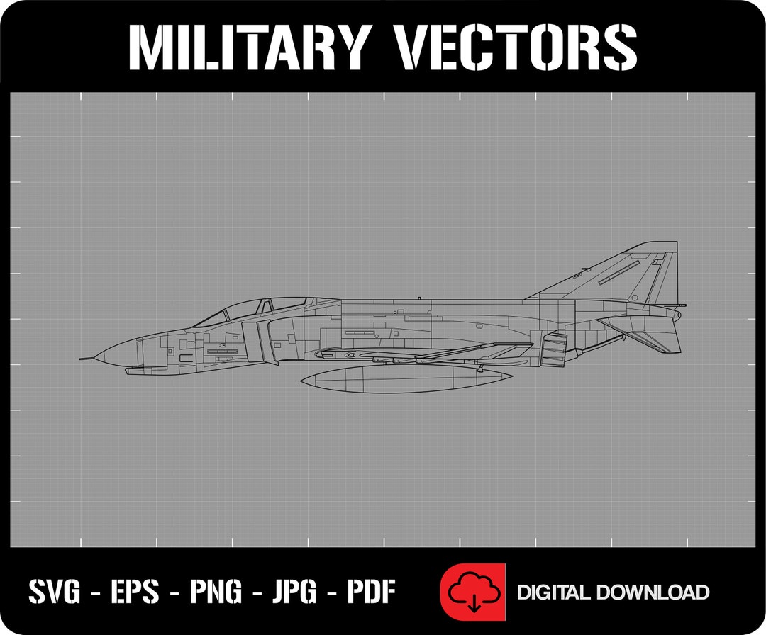 F-4E Phantom II Military Fighter Jet Aircraft Line Drawing Blueprint ...