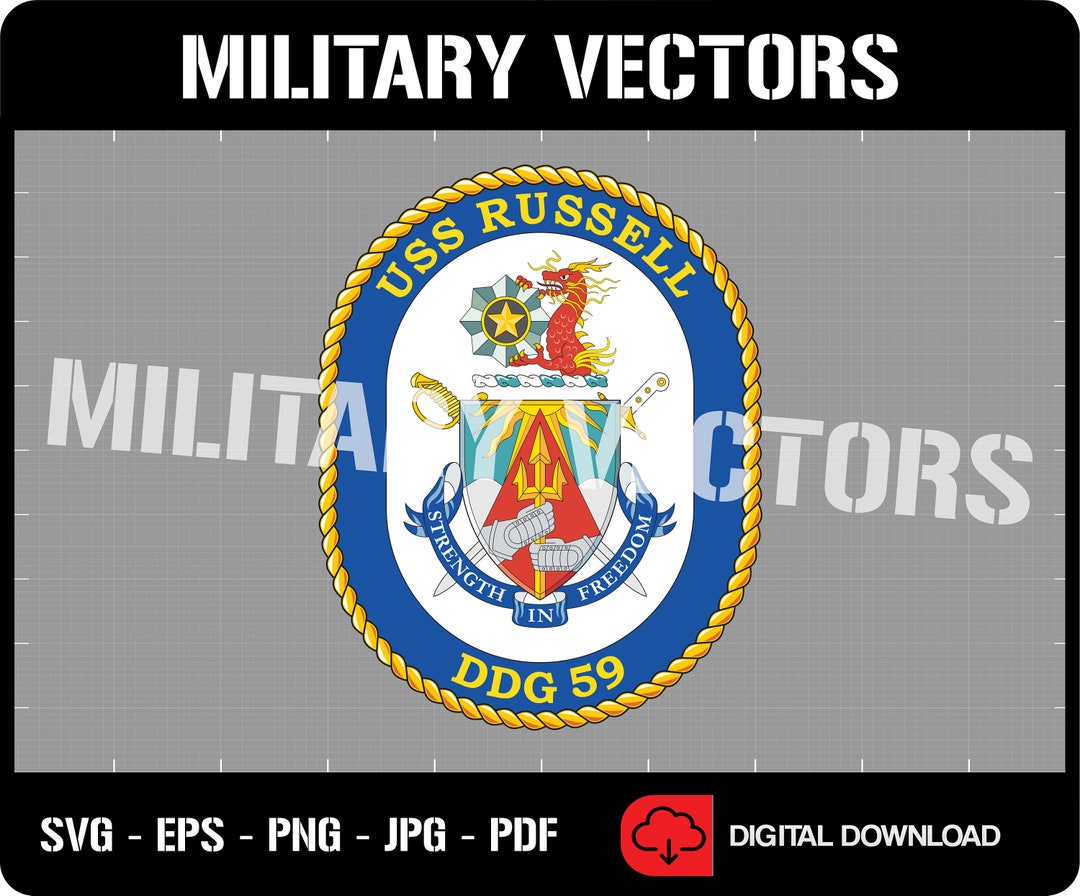 USS Russell DDG-59 - U.S. Navy Destroyer - Ship's Crest Logo Decal ...