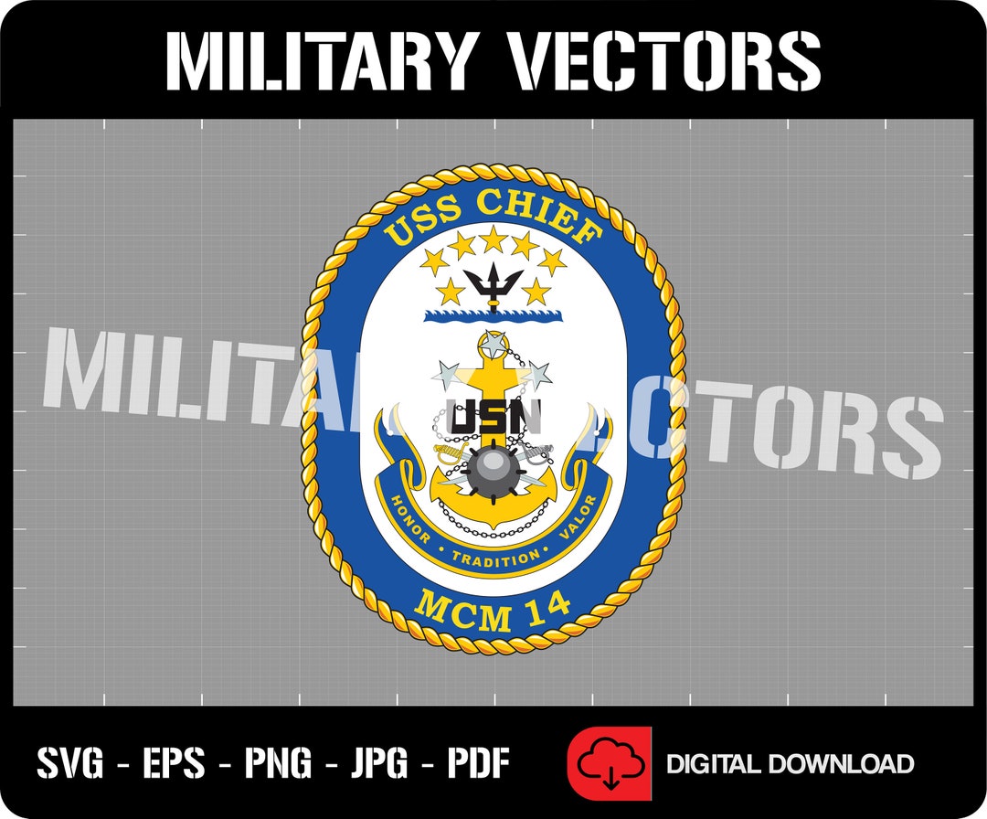 USS Chief MCM-14 - U.S. Navy Ship's Crest Patch Logo Decal Emblem ...