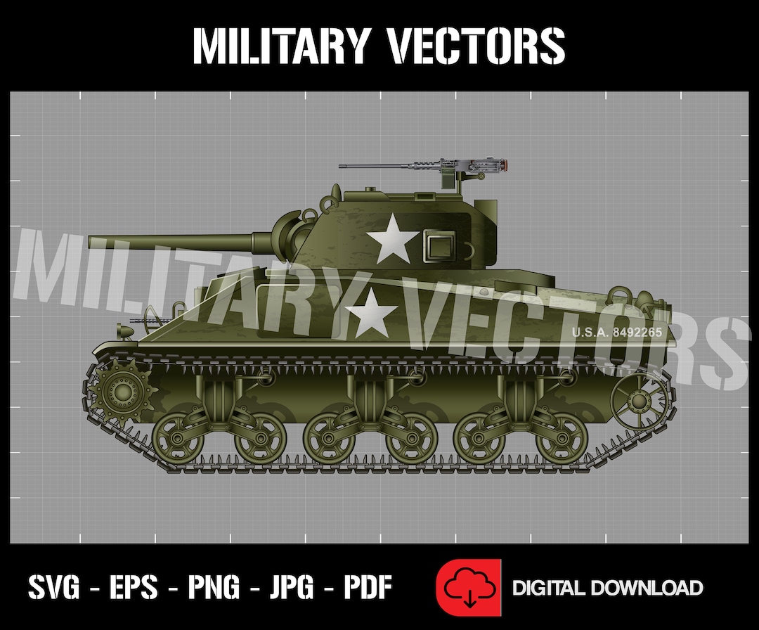 M4 Sherman - WWII American Battle Tank - Blueprint Diagram - Patch Logo ...