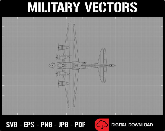 B-17 Flying Fortress WW2 Bomber Line Drawing Blueprint Outline ...