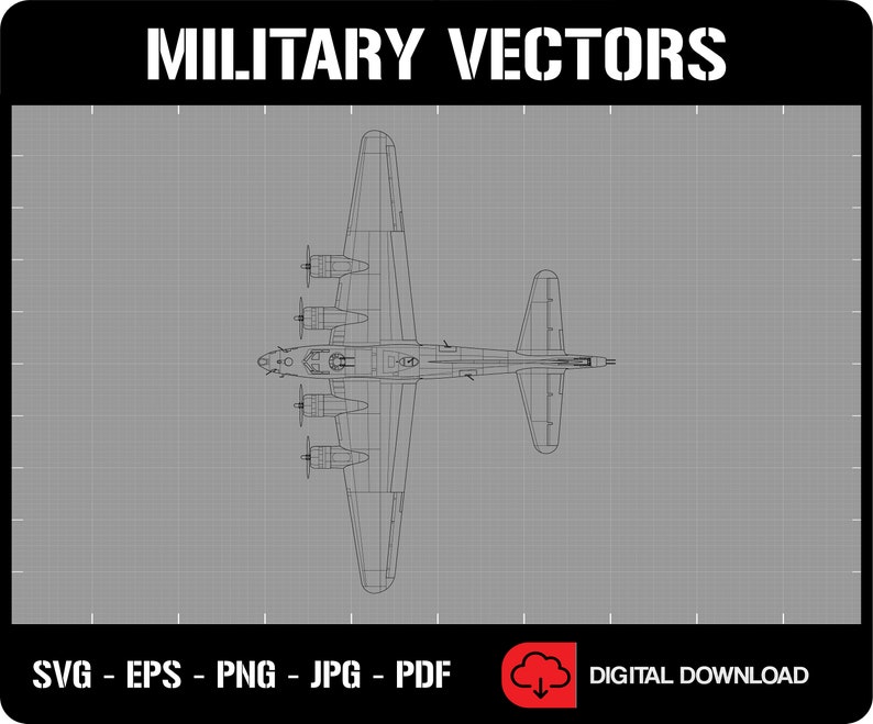 B-17 Flying Fortress WW2 Bomber Line Drawing Blueprint Outline ...