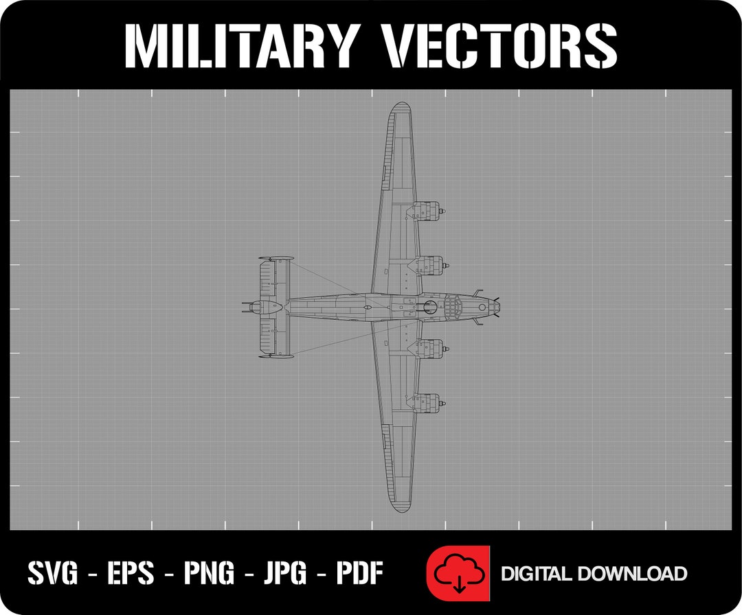 B-24 Liberator Military Aircraft Line Drawing Blueprint Outline ...