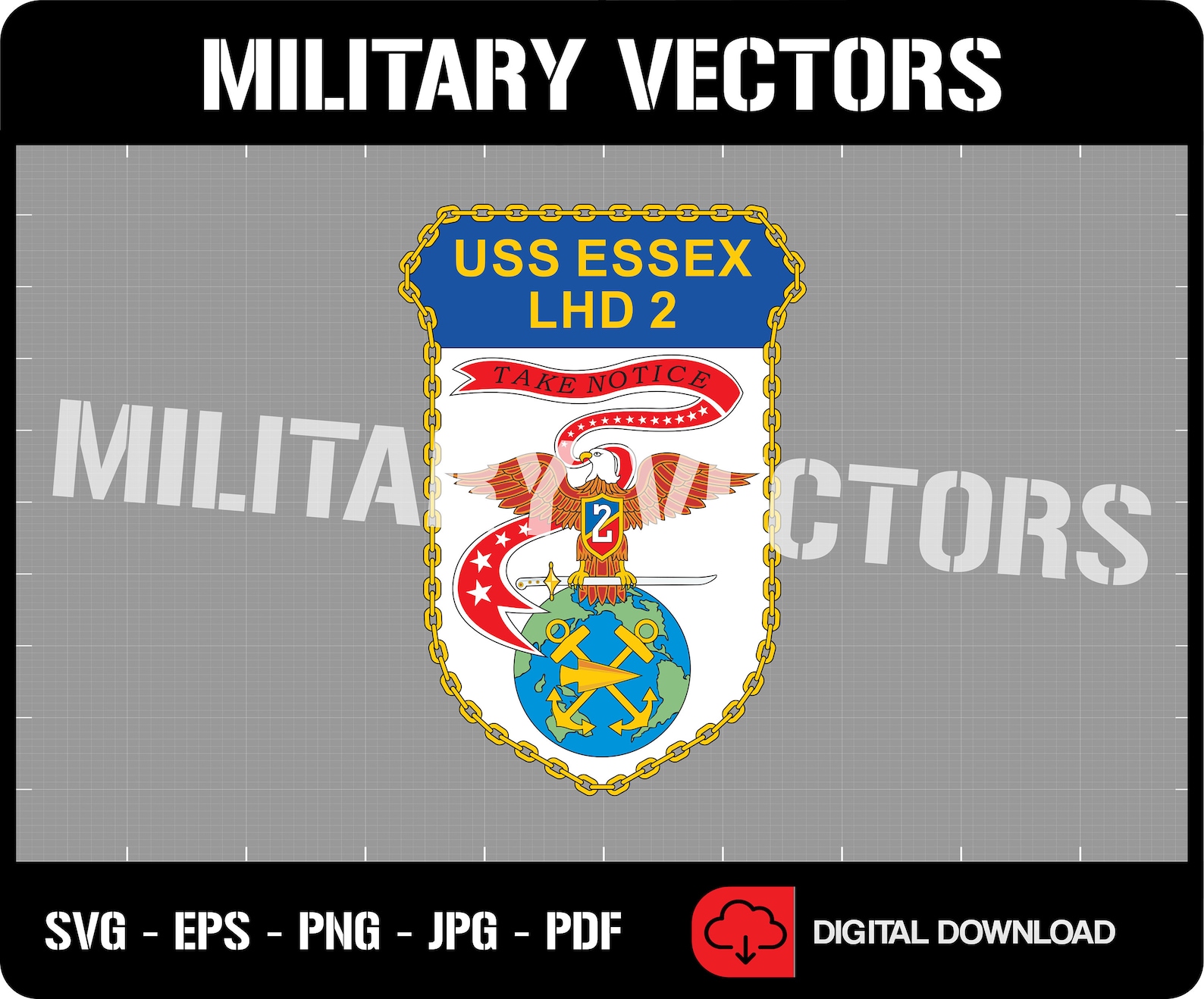 US Navy USS Essex LHD-2 Amphibious Assault Ship - Patch Pin Logo Decal ...