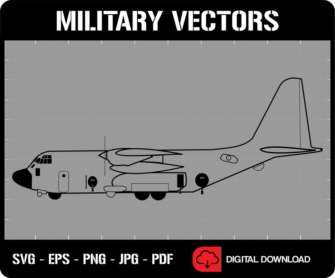AC-130U Military Gunship Line Drawing Blueprint Outline Silhouette ...