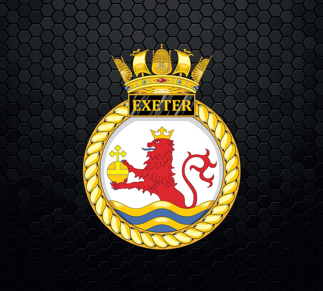 HMS Exeter - British Royal Navy Destroyer - Cap Badge Logo Decal Emblem ...