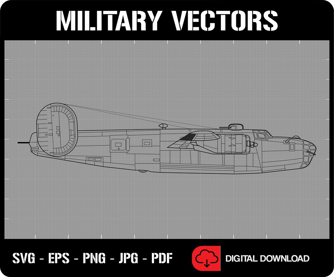 B-24 Liberator Military Aircraft Line Drawing Blueprint Outline ...