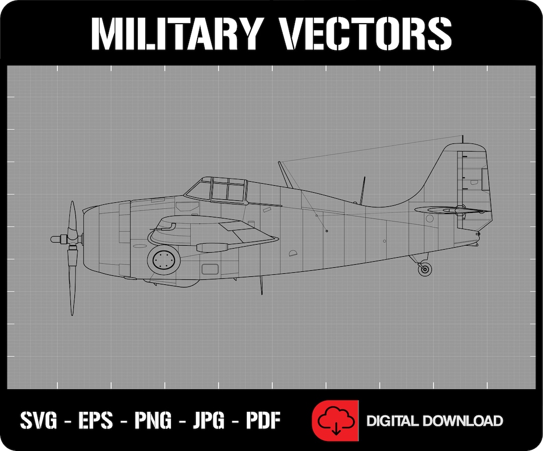 Grumman F4F Wildcat Fighter Aircraft Line Drawing Blueprint Outline ...