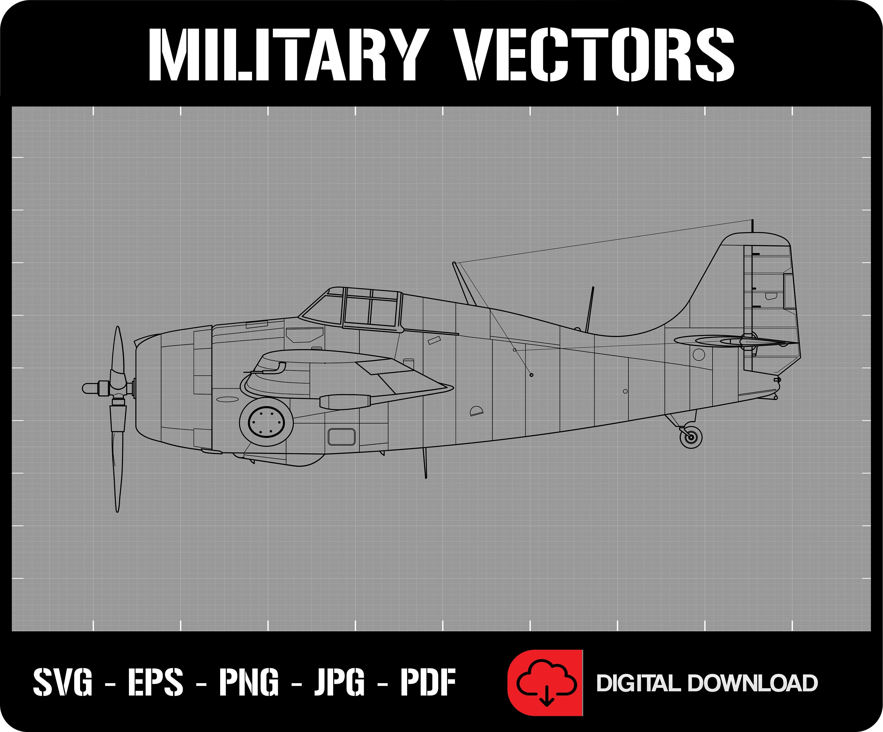 Grumman F4F Wildcat Fighter Aircraft Line Drawing Blueprint Outline ...