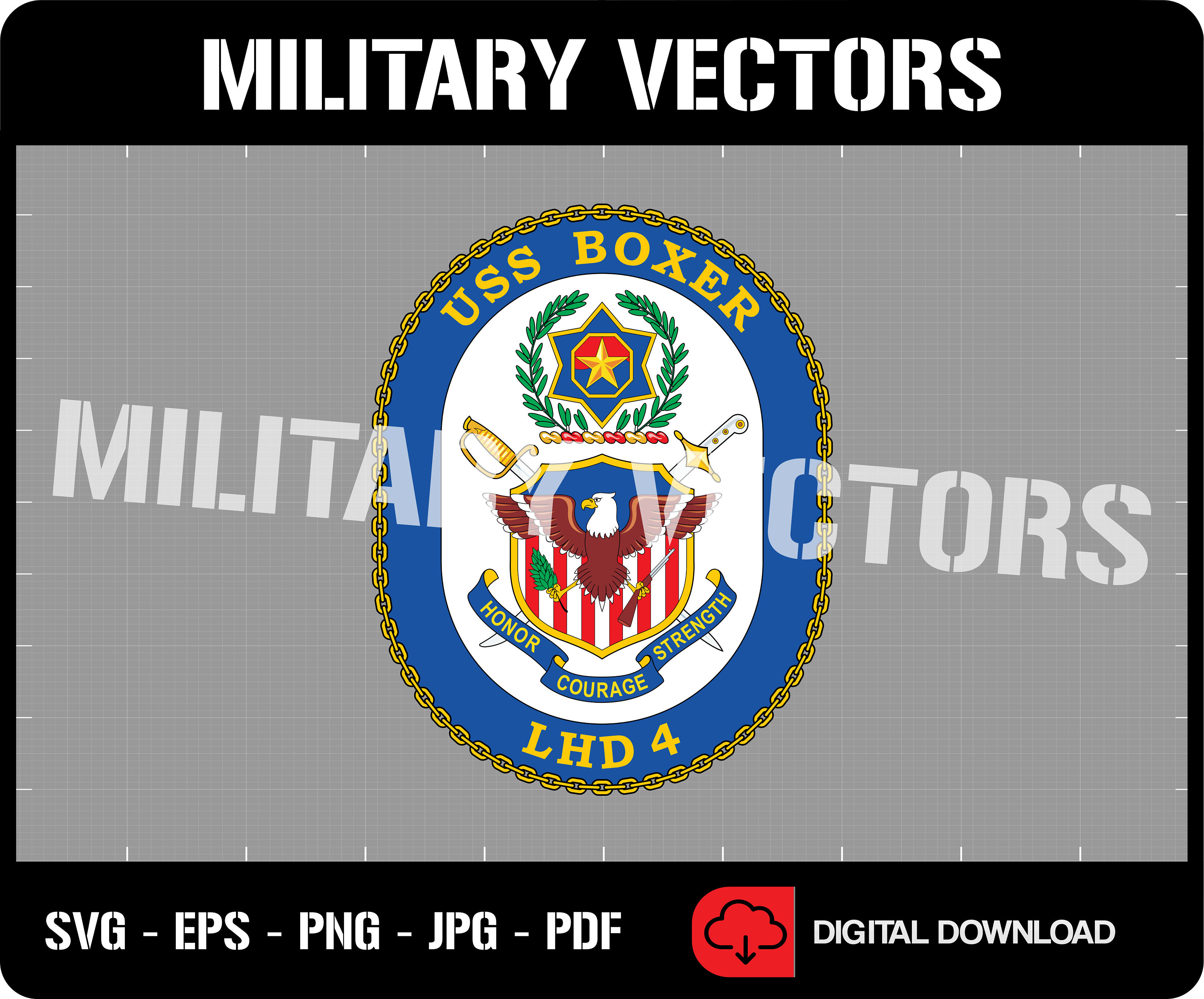 US Navy USS Boxer LHD-4 Amphibious Assault Ship - Patch Pin Logo Decal ...
