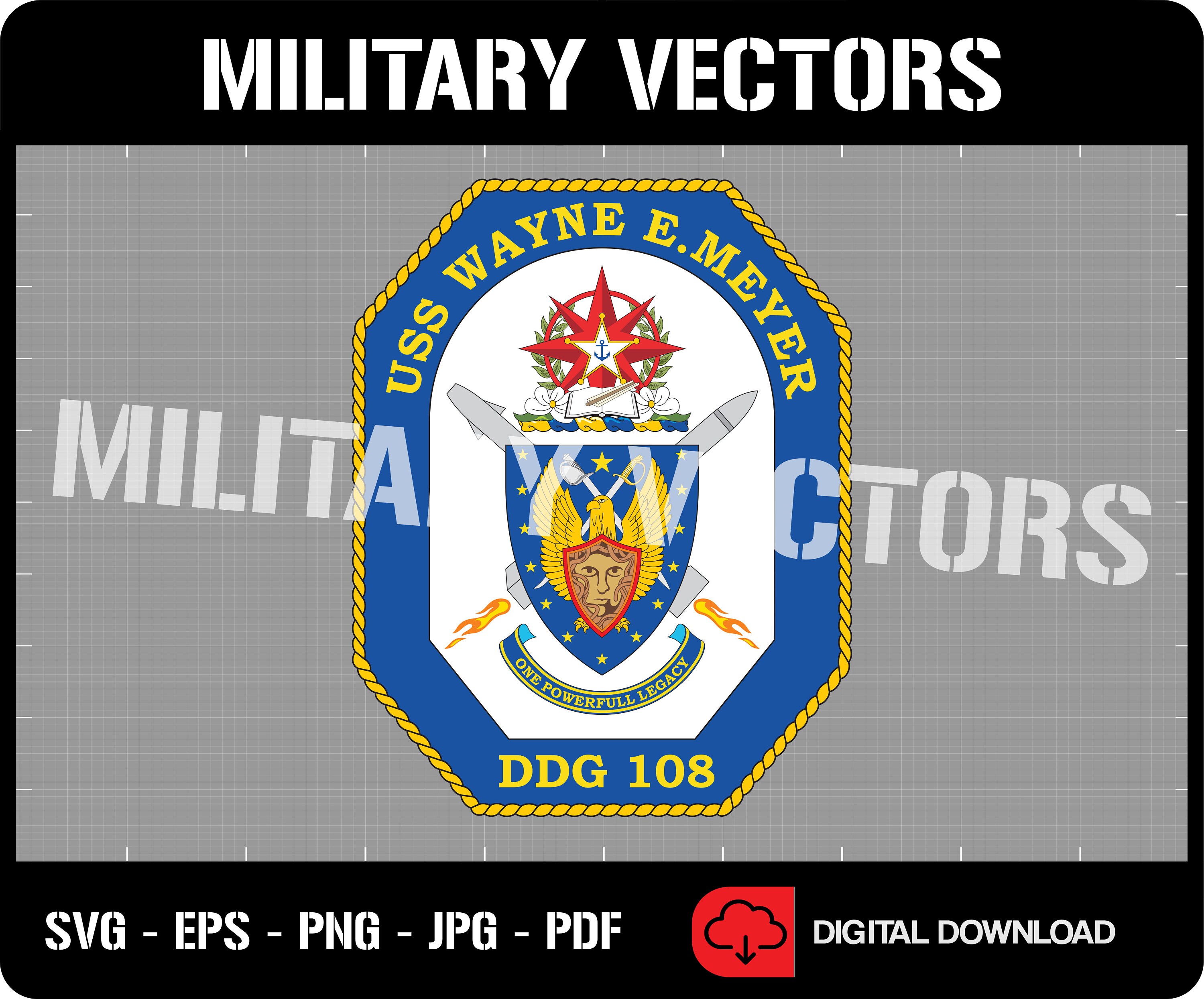 USS Wayne E. Meyer DDG-108 U.S. Navy Destroyer Ship's Crest Logo Decal ...