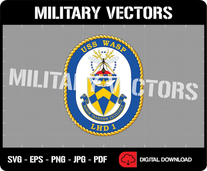 US Navy USS Wasp LHD-1 Amphibious Assault Ship - Patch Pin Logo Decal ...
