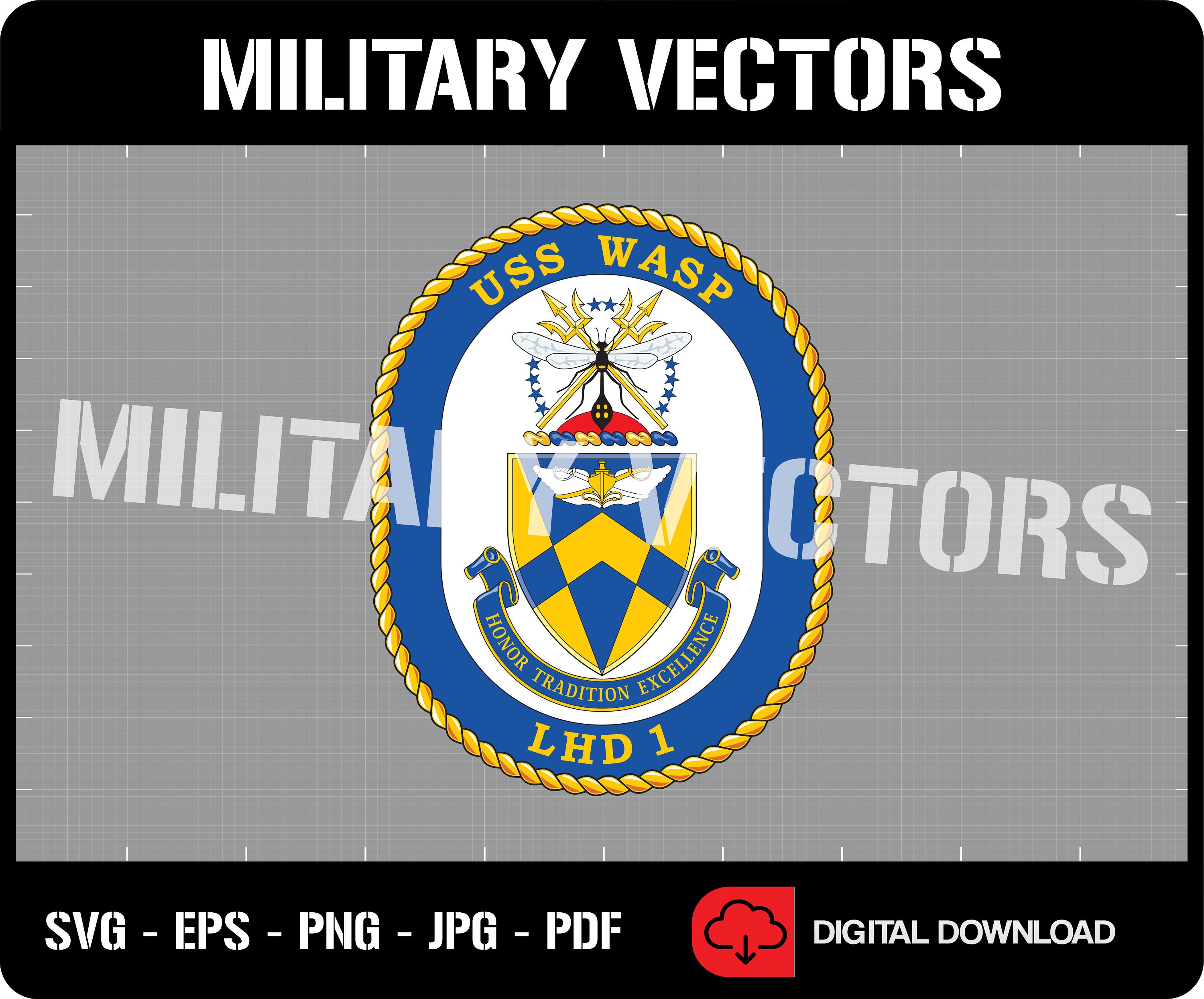 US Navy USS Wasp LHD-1 Amphibious Assault Ship - Patch Pin Logo Decal ...
